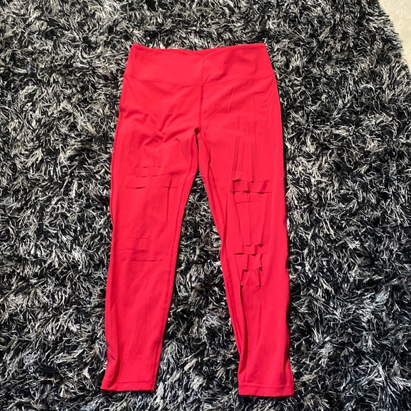 ZYIA | Pants & Jumpsuits | Zyia 8 Red Slash Luxe Leggings | Poshmark